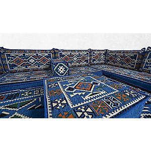 U Shaped Arabic Sofa Set, Blue Arabic Floor Seating, Sectional Sofa, Arabic Seating Sofa, Floor Cushions, Moroccan Sofa Set