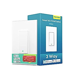 3 Way Smart Light Switch (Neutral Wire Required), Meross 2.4G WiFi Light Switch Supports Alexa, Google Assistant and SmartThings, Voice Control and Schedule (1 Pack)