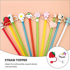 SOLUSTRE 10Pcs Silicone Straw Covers Cap Reusable Straw Tips Lids Cute Straw Caps Straw Topper Straw Tip Covers Protectors for Accessories, Random Style