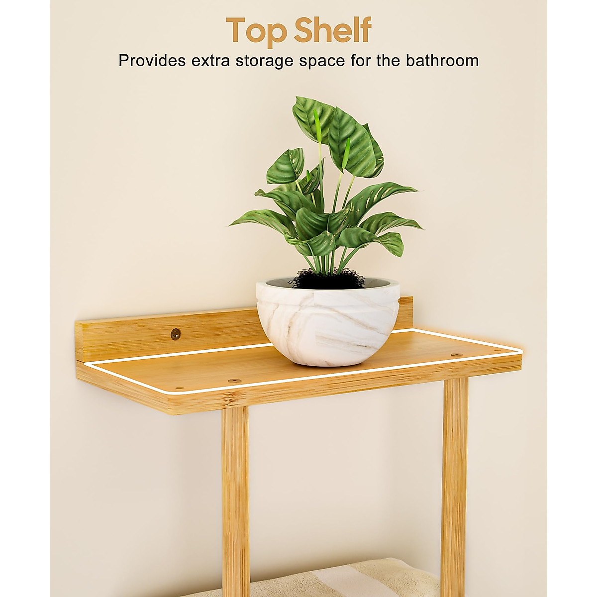 Cozivolife Towel Rack Bamboo for Bathroom, 3 Tier 32.7 inch with 2 Hooks and Shelf Wall Mounted Towel Storage Organizer Shelf, Large Capacity Towel Holder (Natural)