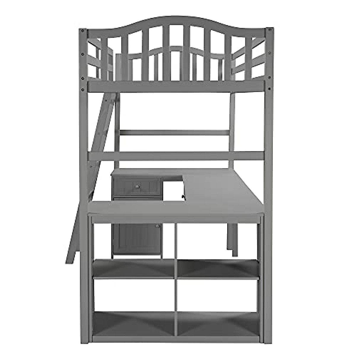 MegaChunk Twin Size Loft Bed with Drawers, Cabinet, Shelves and Desk, Wooden Loft Bed with Desk - Gray