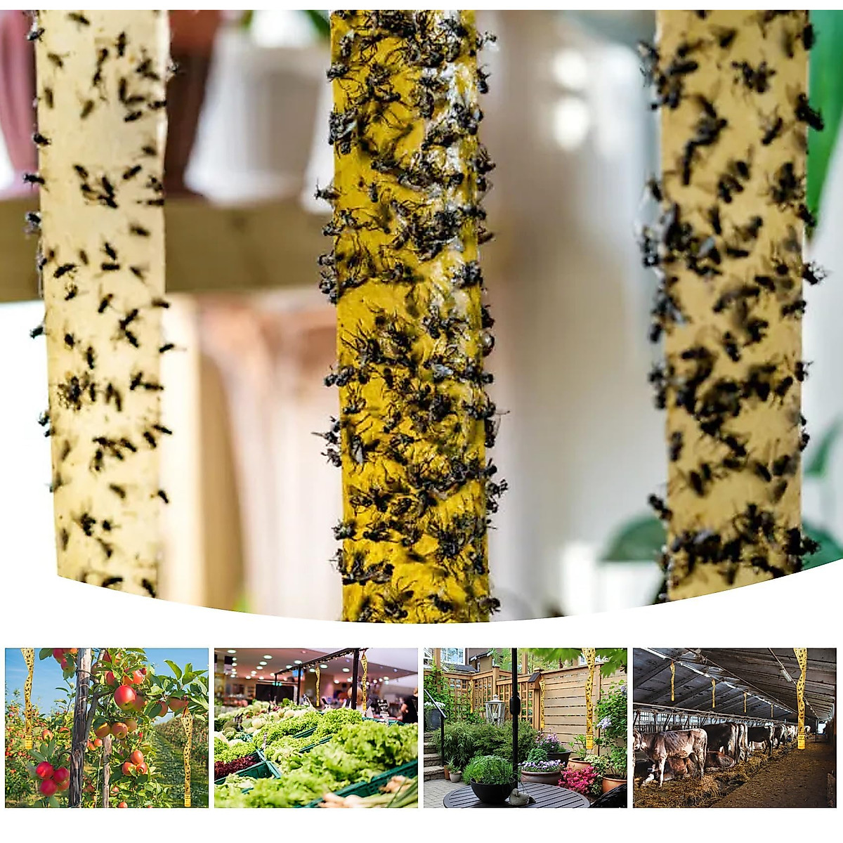 40 Pack Fly Strips Outdoor Sticky Hanging, Bug & Fruit Flies Traps Indoor Paper Rolls for Kitchen, Fly Gnat Ribbons Tape Killer Catcher for Home, Flying Insect Trap for Winged Insect, Mosquito