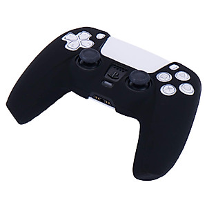 YoRHa Silicone Cover Skin Case for PS5 Controller x 1(Black) with Thumb Grips x 10