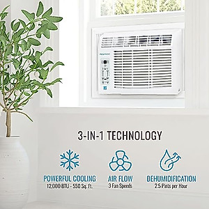 Keystone Energy Star 12,000 BTU Window Mounted Air Conditioner & Dehumidifier with Smart Remote Control - Window AC Unit for Apartment, Living Room, Garage & Medium Sized Rooms up to 550 Sq.Ft.