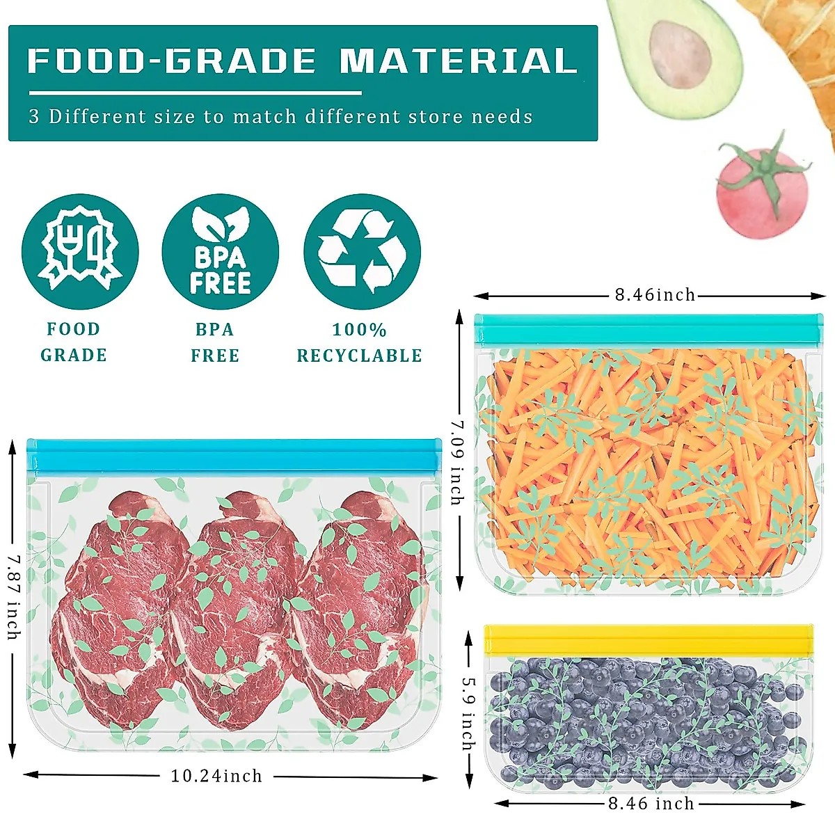 12 Pack Reusable Bags Silicone, Leak proof Reusable Freezer Bags for Food Storage, 4 Gallon 4 Sandwich 4 Snack Bags, BPA Free Dishwasher Safe Reusable Storage Bags for Lunch Marinate Food Travel