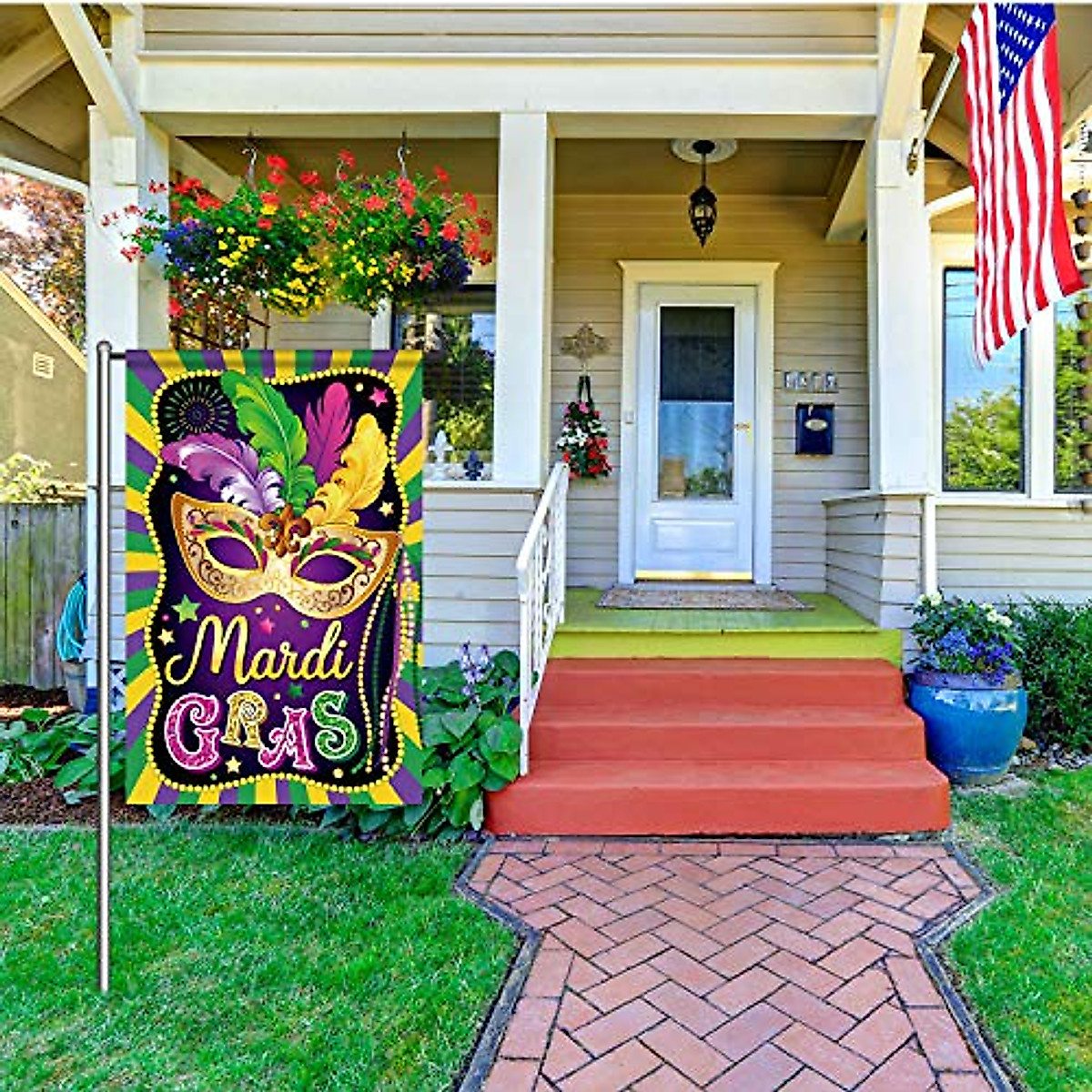 Mardi Gras Decorations Garden Flag New Orleans Party Mardi Gras Hanging Garland for Home Outdoor Indoor Decor Double Sided（Pole Not Included）