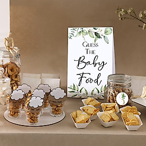 67 Pcs Guess the Baby Food Game Greenery Baby Shower Games Set 1 Standing Sign 50 Answer Cards 10 Pencils 6 Number Stickers for Gender Reveal Party Decoration Supplies