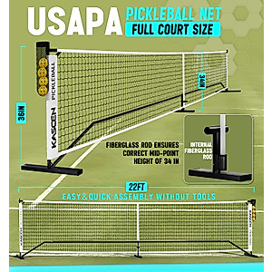 Kascen Pickleball Net - 22 FT Regulation Size Portable Pickleball Net System, Pickle Ball Net with Exclusive Ball Holder, 4 Pickleballs & Carry Bag, Pickle Ball Net for Outdoor Indoor Driveway