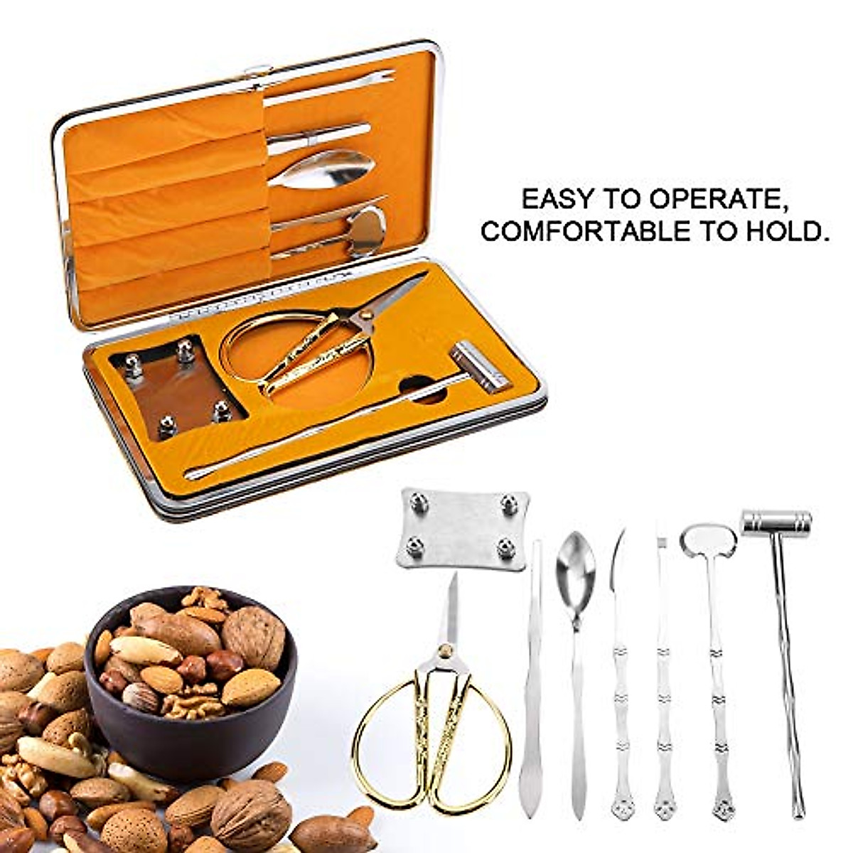 Crab Tool, 8Pcs Crab Leg Crackers and Tools Stainless Steel Nut Lobster Cracker Opener Set Seafood Claw Tool Set Hammer Spoon Shaving Scissors Axe Fork Tweezers Little Chopping Block with Package Box