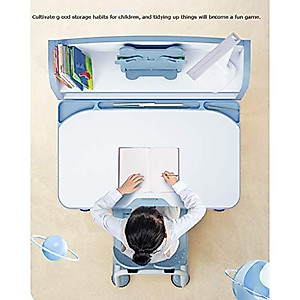 Height-Adjustable Children's Study Desk and Chair Set, LED Light Multifunctional Children's Desk, Writing Desk and Chair Set for Primary School Students, Lifting Study Table