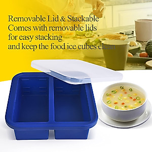 Kinggrand Kitchen 2 Cup Silicone Freezer Trays with Lid 2 Pack Silicone Soup Freezer Molds Make 4 Perfect 2 Cup Portions - Easy Release Soup Freezer Containers for Food Soup, Broth, Stew or Sauce