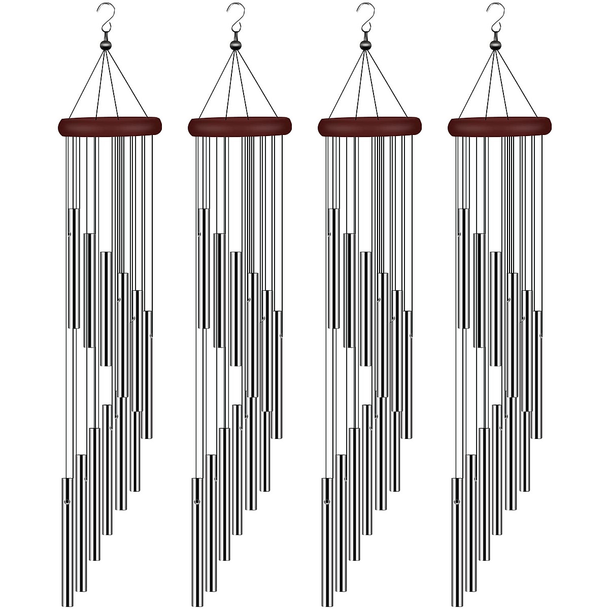 4 Pack Wind Chimes for Outside, Sympathy Wind Chimes Outdoor Clearance with 12 Aluminum Alloy Tubes and Hook, Memorial Wind Chimes Gift Decoration for Home, Patio, Garden, Outdoor