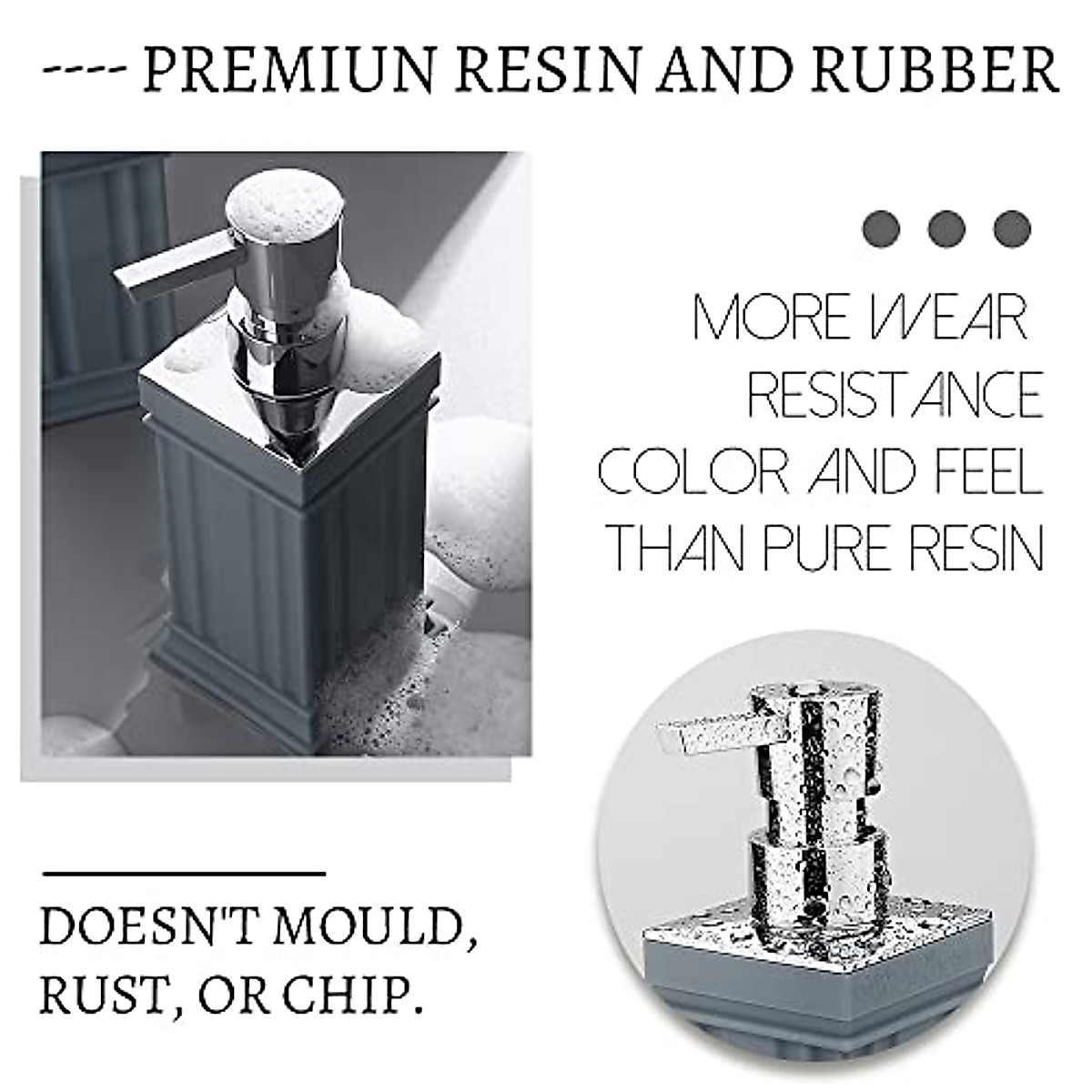 Bathroom Accessories Set 5 - Soap Dispenser, Toothbrush Holder, Bathroom Tumbler, Toilet Brush, Soap Dish, Housewarming Gift Set, New Apartment Essentials-Grey