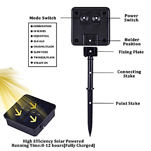 DASDIGUO 2 Pack Solar Power String Lights, Fariy Lights, 10M/32.8Ft 100LEDs 8 Modes, Waterproof Copper Wire Lights for Indoor/Outdoor Wedding Patio Home Garden Decoration(Warm White)