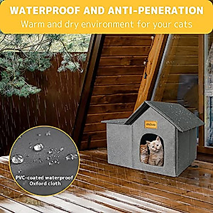 mivo Weatherproof Cat Houses for Outdoor/Indoor Cats, Collapsible Warm Feral Cat Shelter with Removable Soft Mat, Easy to Assemble Big Cat Bed for Winter