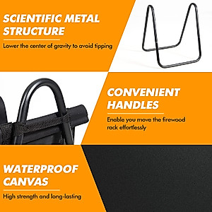 Tangkula Firewood Rack Holder with Canvas Carrier, Firewood Logs Stacker Basket for Indoor or Outdoor Use, Storage Stacker with Heavy-Duty Metal Frame, Kindling Wood Stove Accessories w/Handle