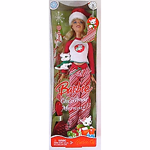 Barbie Christmas Morning Holiday Doll 2008 with Santa Hat, Pajamas, Fur Slippers, Hairbrush and Pet Cat