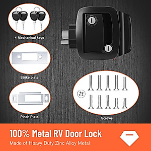 WELLUCK RV Entry Door Lock with Paddle Deadbolt, 100% Metal Camper Door Latch Handle, Zinc Alloy RV Door Lock Replacement Kit Secure for Camper Horse Travel Trailer Cargo Hauler, Black, Not Key Alike