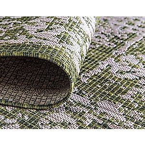 Unique Loom Outdoor Traditional Collection Area Rug - Timeworn (4' 1" Round, Green/ Gray)