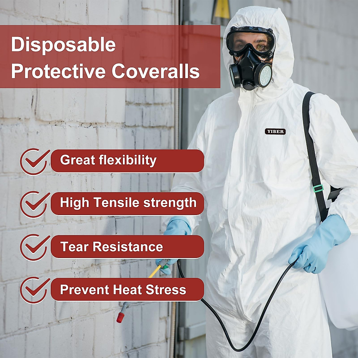 YIBER Hazmat Suit Disposable Coverall | Heavy Duty Full Body Paint Coverall & Suit in 7 Sizes with Multiple Specifications for Men & Women Without Hood - Breathable & Water Resistant
