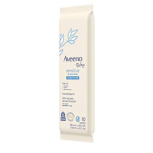 Aveeno Baby Sensitive All Over Wipes, Hypoallergenic, Paraben-& Fragrance-Free 10ct (Pack of 48, 480 Total Wipes)