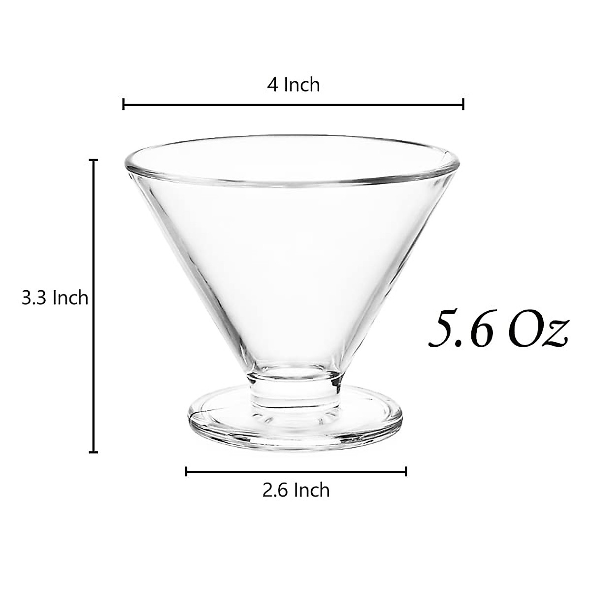 Cezoyx 6 Pack Glass Dessert Bowls, 5.6 Oz Clear Footed Dessert Cups Glass Ice Cream Bowl for Sundae, Ice Cream, Pudding, Salad, Snack, Fruit and Dessert