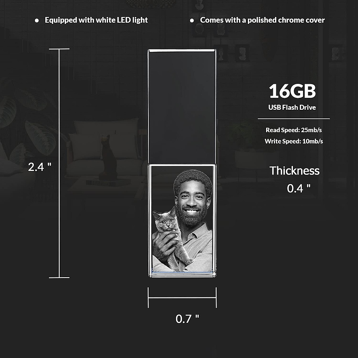 ArtPix 3D Crystal Photo 16GB USB Flash Drive, Custom Valentine's Day Gifts, Rectangle