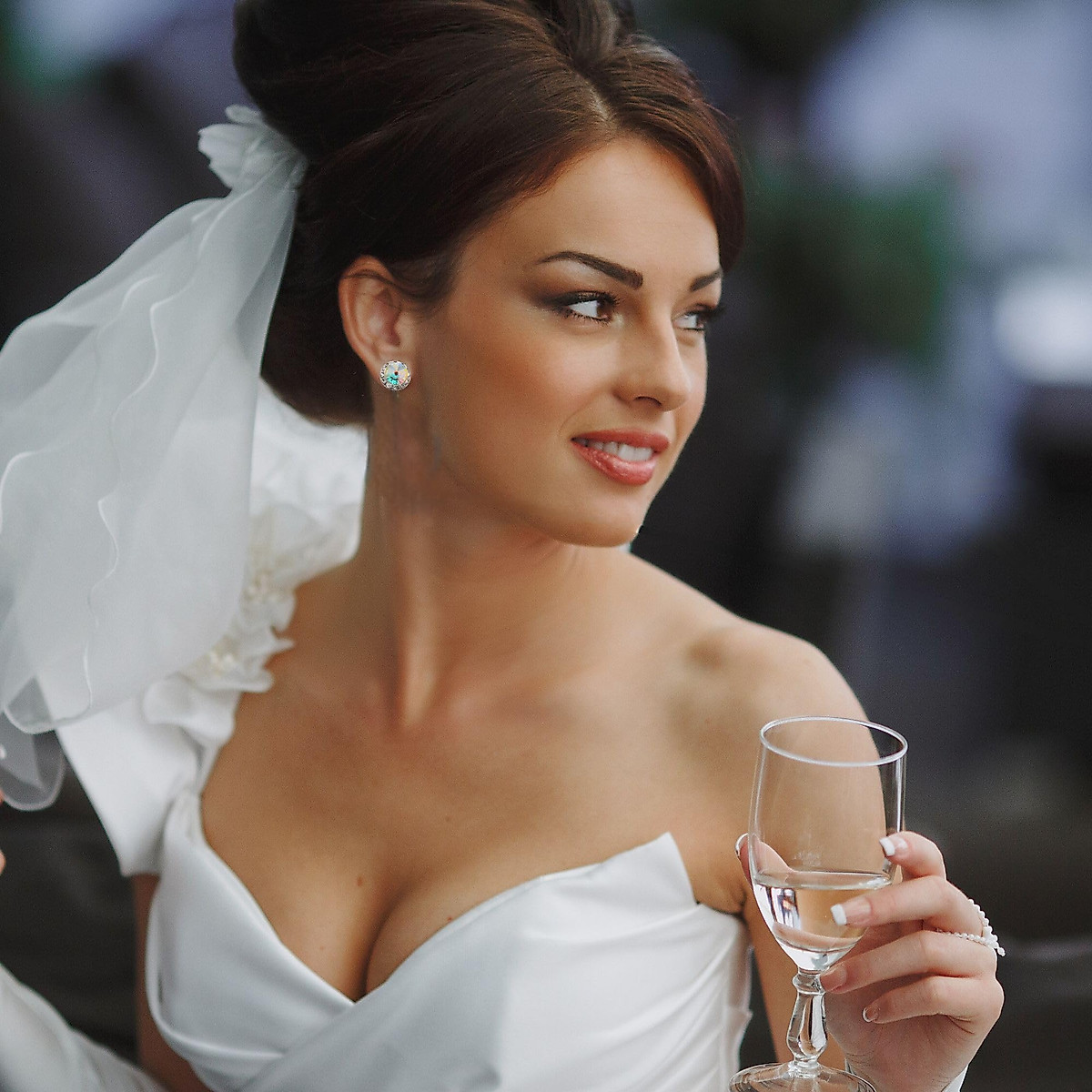 PammyJ Bridal Earrings | 15mm Crystal Round Earrings (AuroraBorealis)