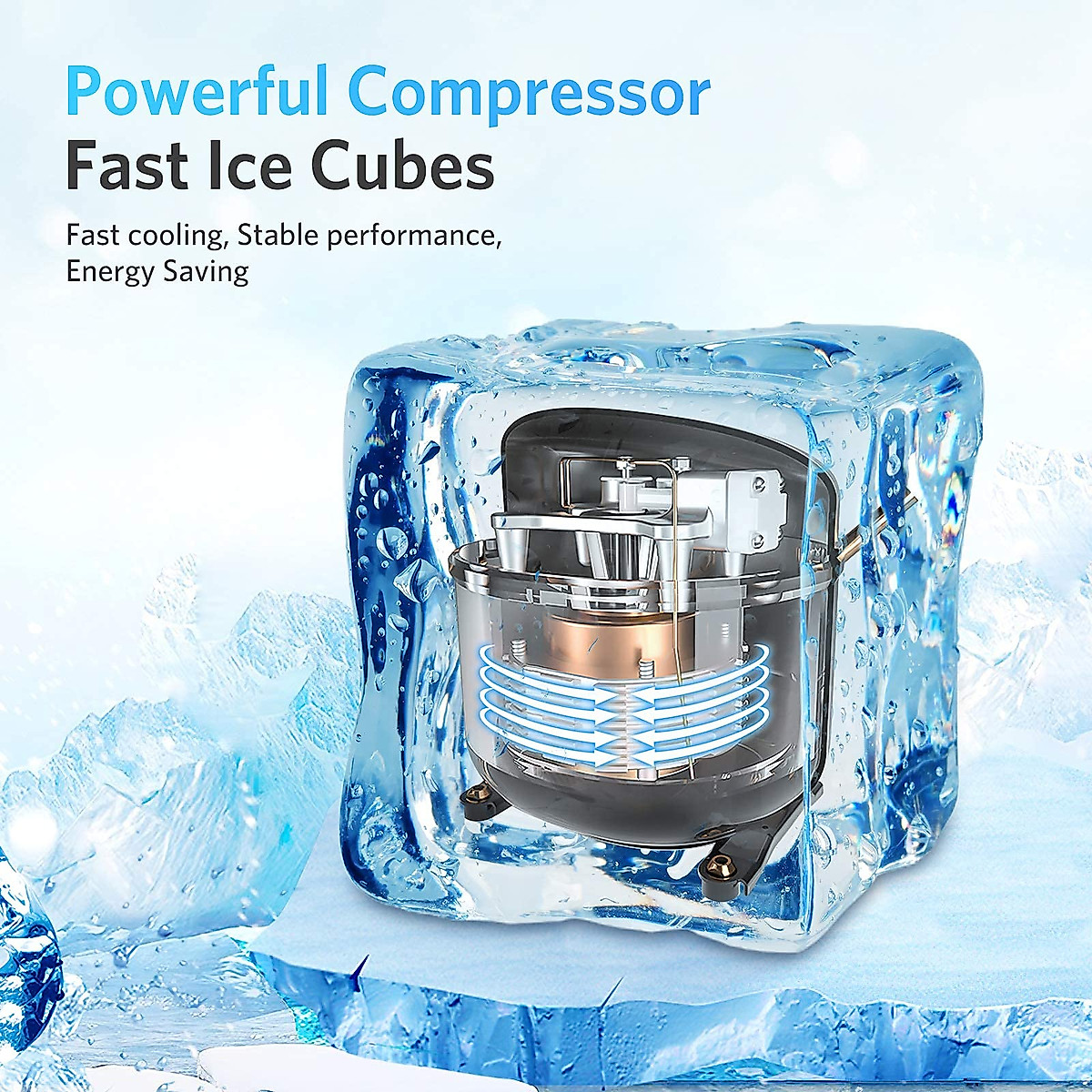 Ice Maker Machine Countertop, 40Lbs/24H Auto Self-Cleaning, 24 pcs Ice Cube in 13 Mins, FREE VILLAGE Portable Compact Ice Cube Maker, With Ice Scoop & Basket, Ideal for Home/Kitchen/Office/Bar, Silver