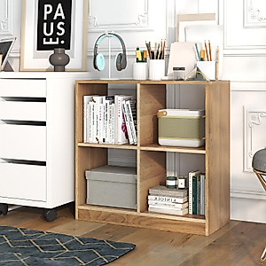 Tangkula 4-Cube Bookcase, Freestanding Open Bookshelf, 2 Anti-Tipping Kits, Home Office Modern Cube Storage Wooden Display Shelf for Living Room Kids Room, Easy Assembly (Natural, 29 x 13 x 29 Inch)