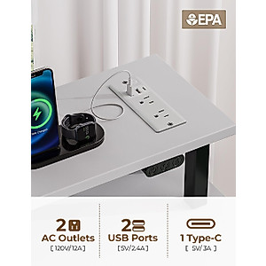 Rolanstar Computer Desk with Power Outlets & LED Light, 47 inch Home Office Desk with Drawers and Storage Shelves, Writing Desk with Monitor Stand, Modern Work Study Desk for Home Office, White