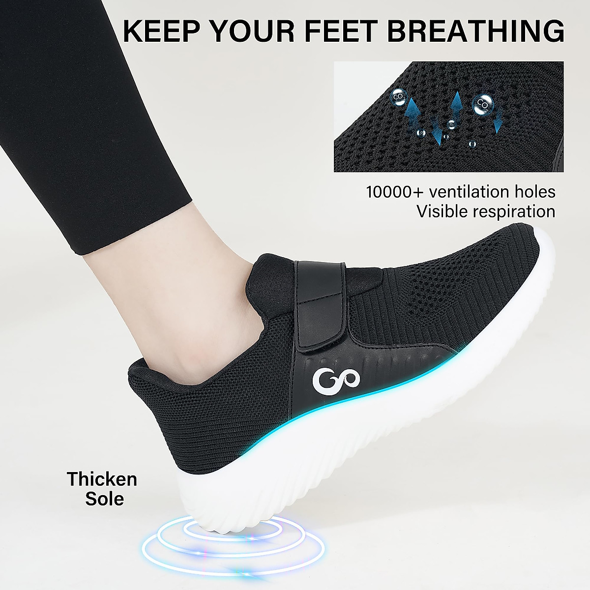 HARENCE Sneakers for Women Walking Shoes: Comfortable Breathable Mesh Sneaker Casual Lightweight Slip On Tennis Shoes Black