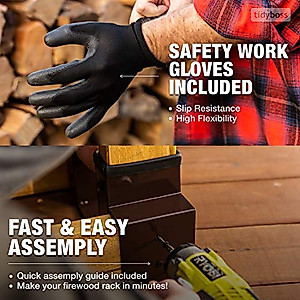 Tidyboss Outdoor Firewood Log Storage Rack | 2x4 Bracket kit | Adjustable to Any Length with Seal Strip, Gloves, Steel Plates and Screws (Dark Brown)