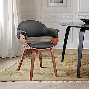 Armen Living Adalyn Faux Leather and Wood Dining Room Accent Chair, Black/Walnut