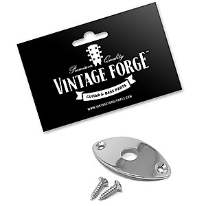 Vintage Forge Chrome Oval Jack Plate for Guitar and Bass with Screws Curved Metal Football Shape JPF30-CHR