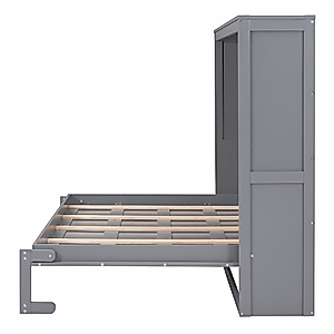 Murphy Bed Wall Bed Chest Versatility Bed, Full Size Wood Murphy Bed Wall Bed Frame, Foldable Platform Bed Folded into Cabinet, Space Saving, Suitable for Guest bedrooms and Offices (Grey@F*)