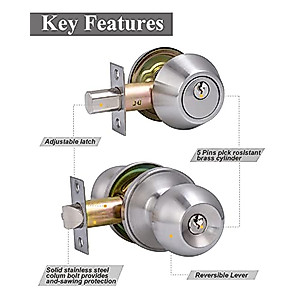 All Keyed Same Entry Door Knob and Single Cylinder Deadbolt Combo Set, Satin Nickel Exterior Door Knobs with Lock and Keys for Entrance and Front Door