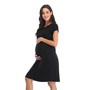 Soanhoo 3 in 1 Nursing Dress Maternity Nightgown Labor/Delivery Breastfeeding Birthing Gown with Button,Black,XL