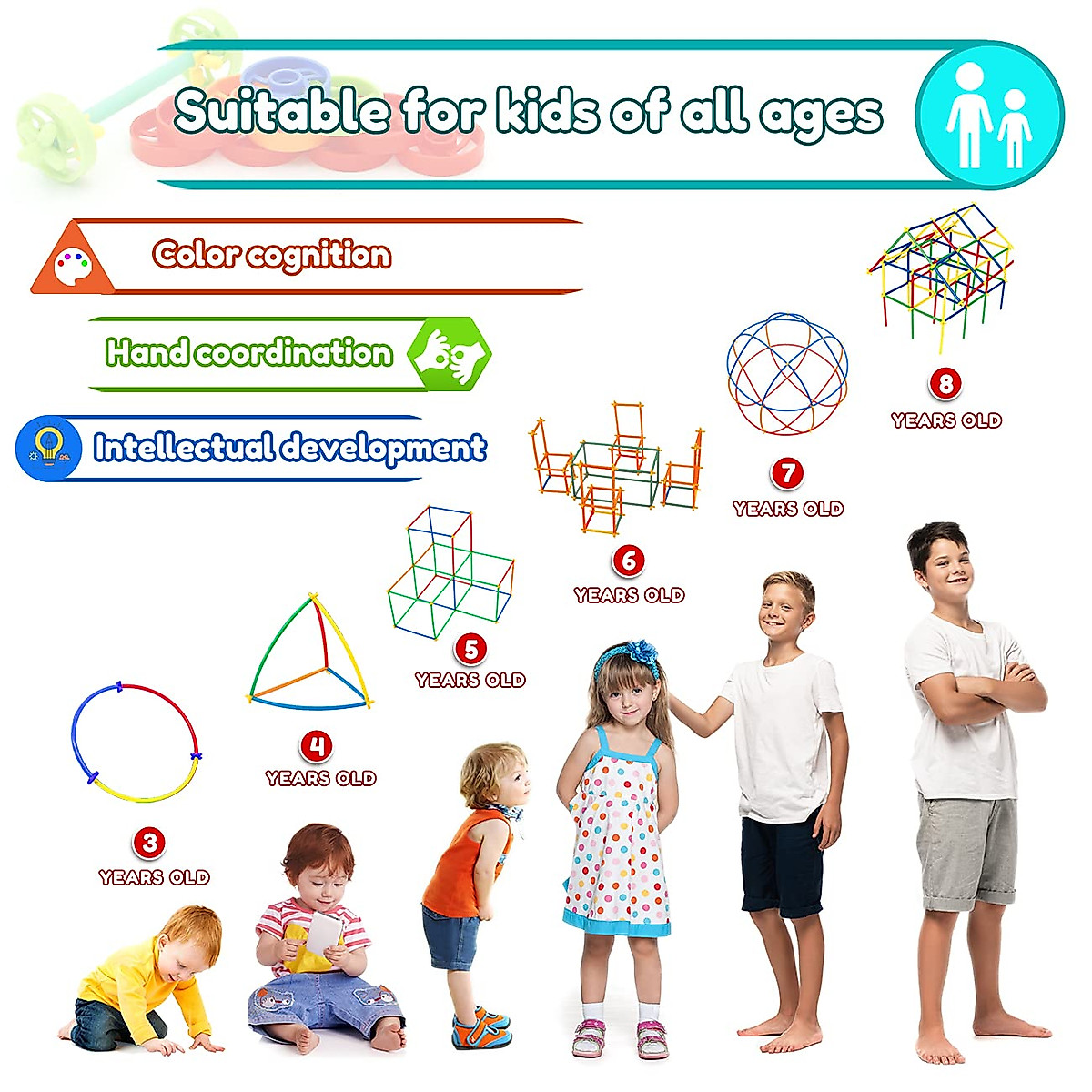 Straw Constructor Toys STEM Building Toys 600Pcs Straw Toy Interlocking Plastic Toys Engineering Toys Thin Tube Blocks Toy Educational Toy Kit for 3 4 5 6 7 8 Years Kids Toy for Boys and Girls