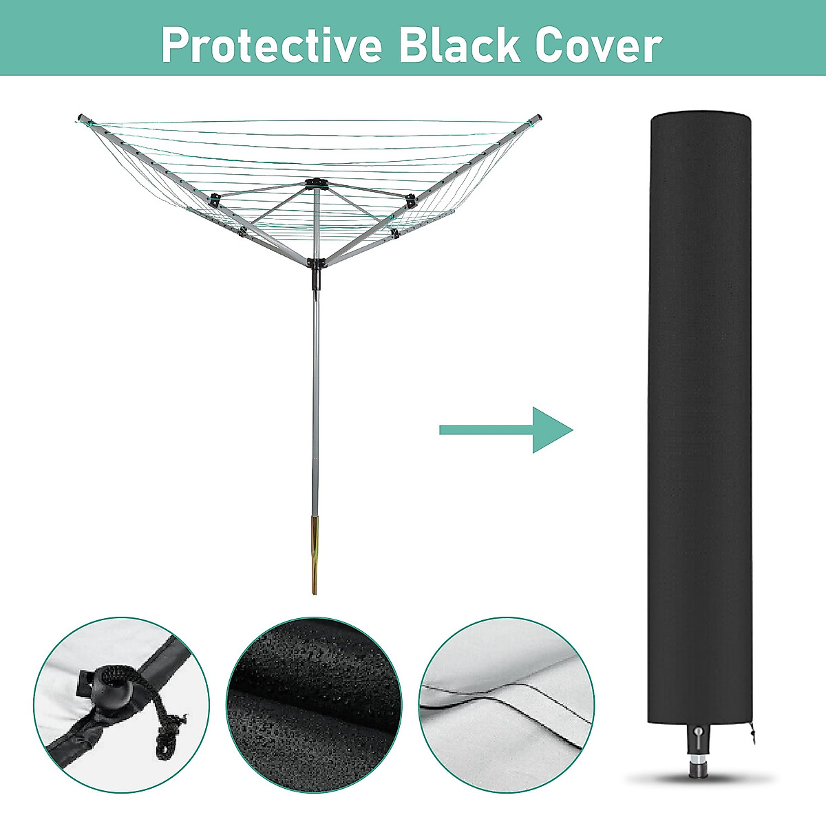 ISXACFF Rotary Outdoor Umbrella Drying Rack Umbrella Clothesline Rotary Dryers Clothes Line 4 Arms Height Adjustable Foldable Retracting 12 Lines with 165ft Clothesline