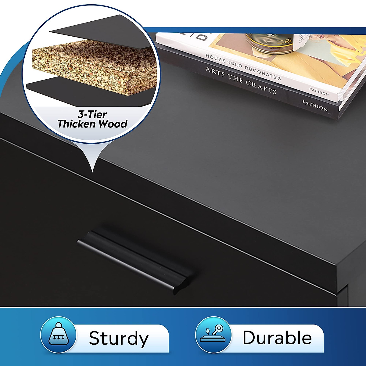 DEVAISE 2 Drawer Wood File Cabinet, Mobile Lateral Filing Cabinet with Storage, Letter Legal Size, Black