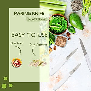 Paring Knives Set Of 3 White Handle 3.25 inch Paring Dishwasher Safe Fruit Choice Pairing Knife, Small Piece Kitchen knive pack sharp professional pairing knive pack, kiwi knife, mini