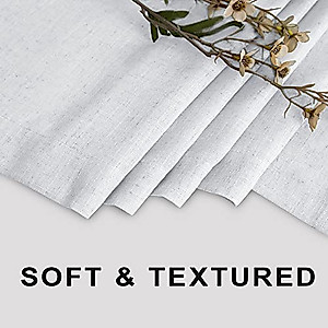 White Shower Curtain Liner Hooks Textured Sheer Linen Fabric Textile Faux Cotton See Through Heavy Duty Weighted Waterproof Simple Elegant Modern Farmhouse Shower Curtains for Bathroom Set 72x 72 Inch