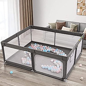 Uanlauo Baby Playpen: 71x59 Inch, Safe for Babies and Toddlers, Sturdy with an Anti-Slip Base. Indoor/Outdoor Use. Breathable Mesh, No Mat.
