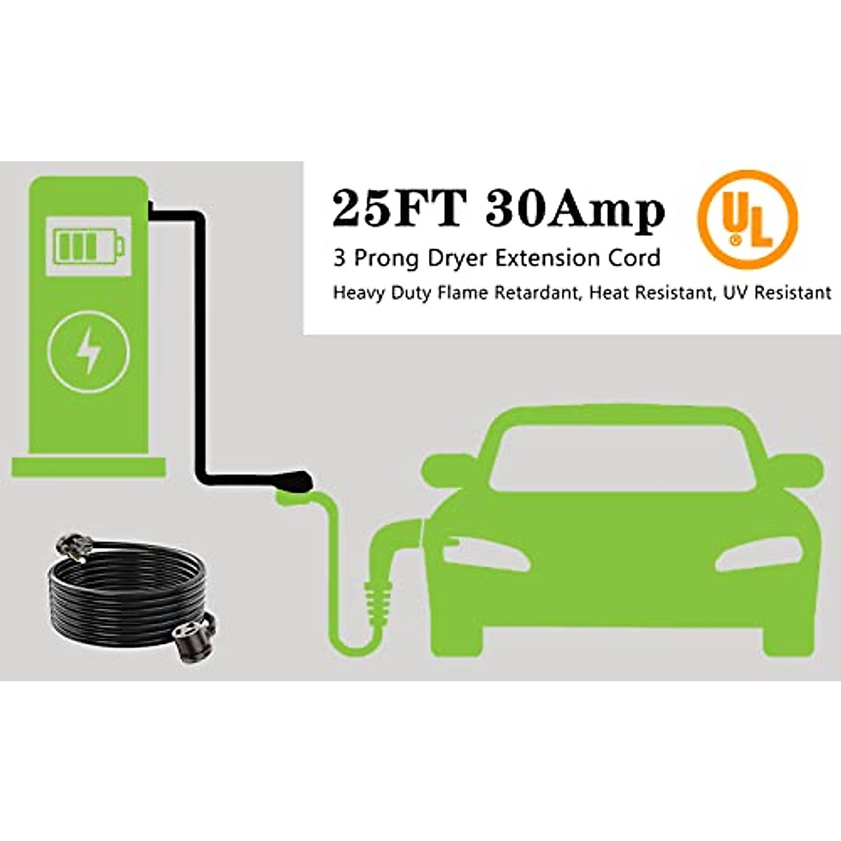 S7 25FT 30Amp NEMA 10-30P/10-30R 3 Prong Dryer Extension Cord with Heavy Duty Thick Anti-Weather Outdoor Extension Cord