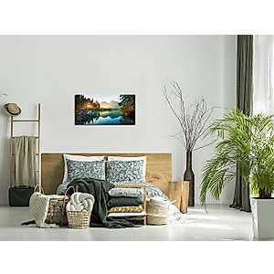 Autumn Lake Large Stretched Canvas Wall Art For Living Room Bedroom Home Decoration, Mordern Morning Sunrise View Print Picture Painting Decor Giclee Artwork, Gallery Wrapped Gift, Inner Frame 20x40