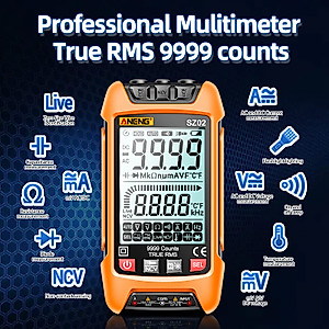 ANENG Digital Multimeter Smart Testers TRMS 9999 Counts Anti-Burning Ohm Amp Volt Meter Measures NCV,AC/DC Current/Voltage,Resistance,Continuity,Capacitance,diodes,Auto-ranging Electrical Tools