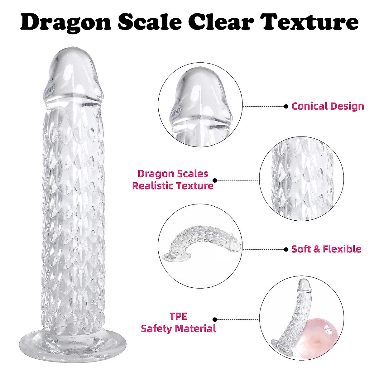 Upgrade 8.3 Inch Dragon Scales Realistic Dildo G Spot Stimulation Dildos with Powerful Suction Cup for Hands-Free Play Anal Adult Sex Toy for Women and Couple (Clear)