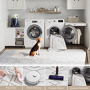 jinchan Moroccan 5x7 Area Rugs for Bedroom - Machine Washable Soft Modern Geometric Stain Resistant Non-Slip Ultra-Thin Low-Pile Faux Wool Carpet for Living Room Kitchen Dining Room (5x7ft,Taupe)