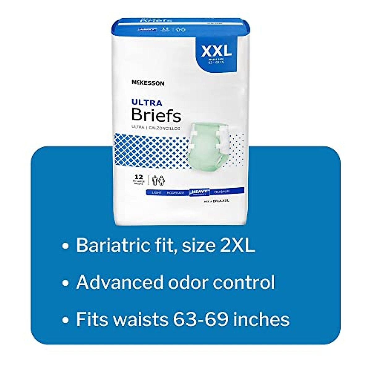 McKesson Ultra Briefs, Incontinence, Heavy Absorbency, 2XL, 12 Count, 4 Packs, 48 Total